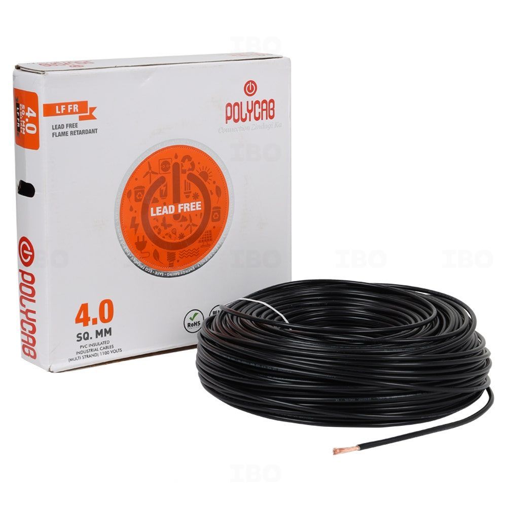 Buy Polycab FRLF 4 sq mm Black 90 m PVC Insulated Wire on IBO.com ...